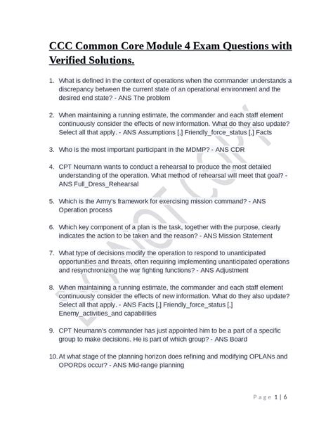 Ccc Common Core Module 4 Exam Questions With Verified Solutions Exams Military Leadership