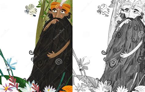 Cartoon Wise Older Man Jinn Thinking Illustration Stock Illustration