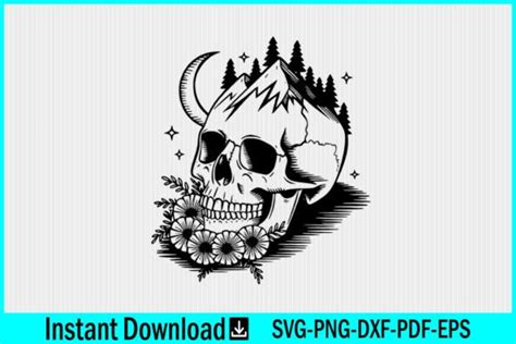 Mountain Skull Svg Floral Skull Svg Graphic By Craftabledesign