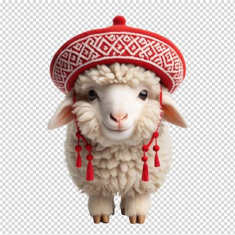 Premium Psd A Sheep With A Red Hat And A Red Ribbon Around Its Neck