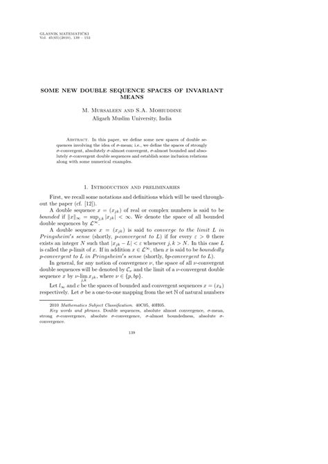 Pdf Some New Double Sequence Spaces Of Invariant Means