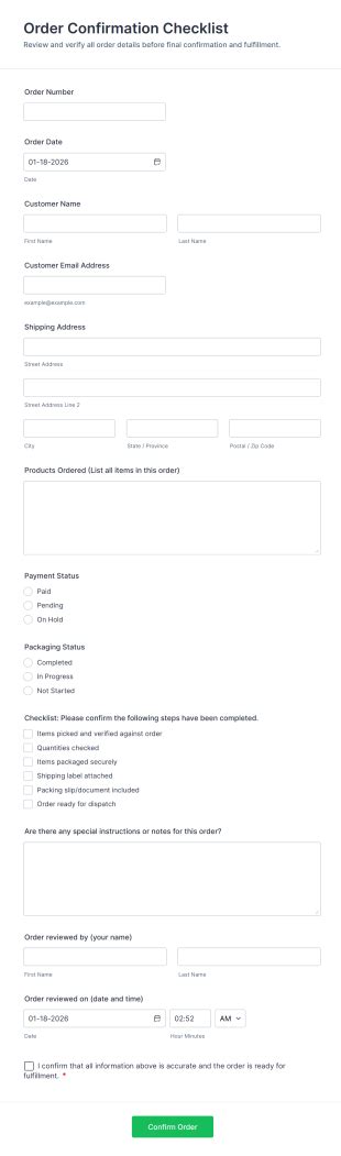 Order Confirmation Form Template Jotform