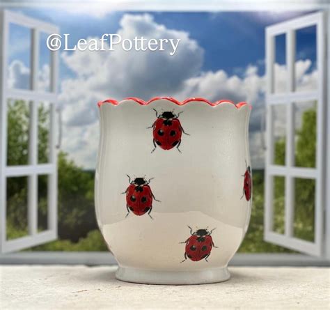 Princess Ladybug White Red Ceramic Planter Pot With Drainage Hole