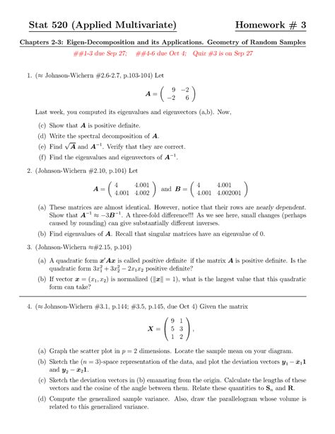 Homework 3 Eigen Decomposition And Its Applications Stat 520