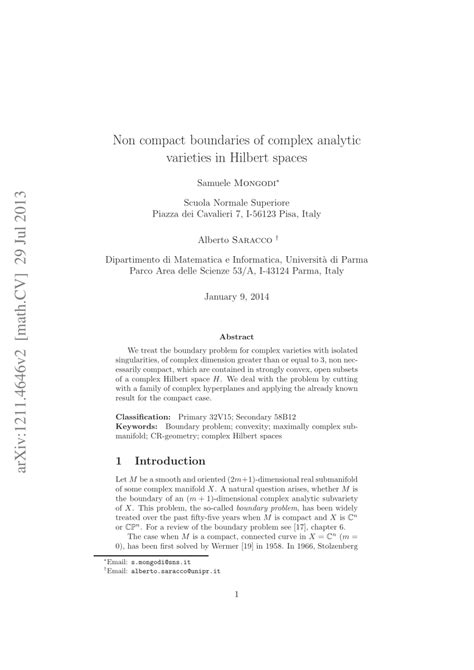 Pdf Non Compact Boundaries Of Complex Analytic Varieties In Hilbert Spaces