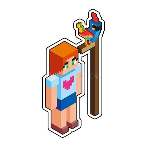 Isolated Girl Parrot Minecraft Vector Illustration Stock Vector