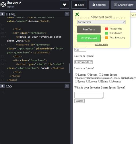 So I Was Doing The Survey Form Test And I Decided To Do The Html First