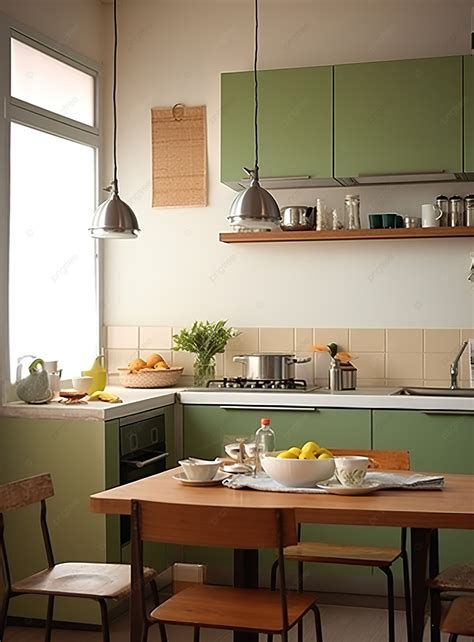 녹색 캐비닛과 조명이 있는 현대적인 주방 배경 배경 화면 및 일러스트 무료 다운로드 Pngtree