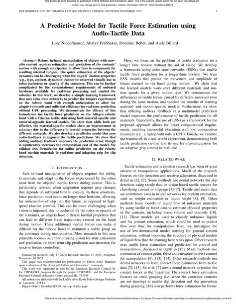 Pdf A Predictive Model For Tactile Force Estimation Using Audio