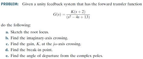 Solved PROBLEM Given A Unity Feedback System That Has The Chegg Com
