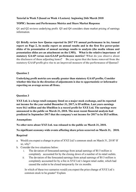 Week Five Tutorial Income Questions Tutorial In Week 5 Based On Week