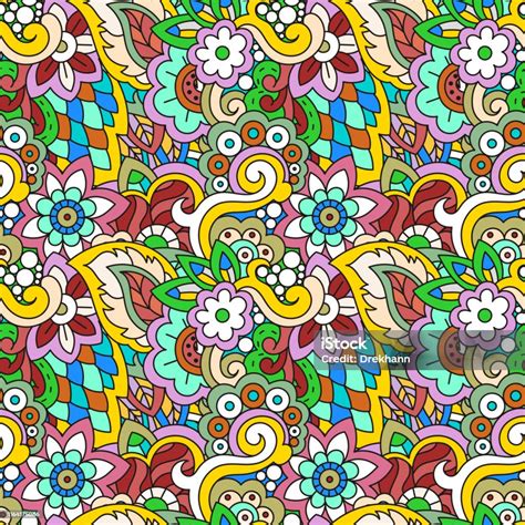 벡터 손으로 그린 선 원활 한 그림의 추상적 인 색깔의 꽃과 잎 0명에 대한 스톡 벡터 아트 및 기타 이미지 0명 꽃 식물 꽃봉오리 Istock