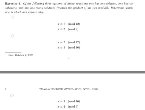 Solved Exercise 3 Of The Following Three Systems Of Linear Chegg Com