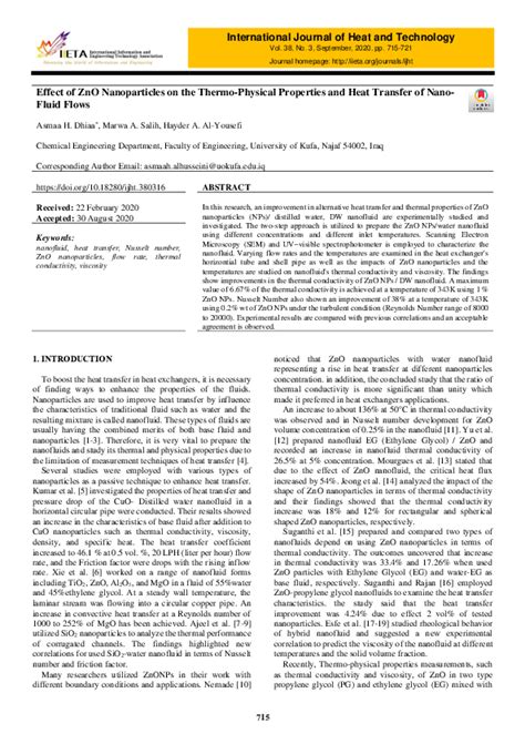 Pdf Effect Of Zno Nanoparticles On The Thermo Physical Properties And Heat Transfer Of Nano