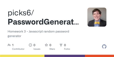 Github Picks6passwordgenerator Homework 3 Javascript Random Password Generator