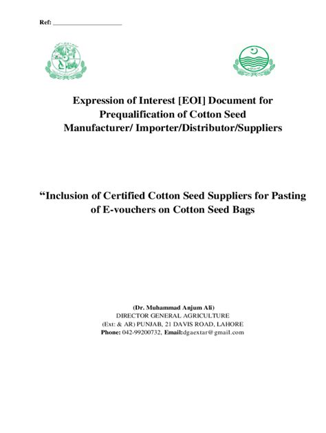 Fillable Online Expression Of Interest Eoi Document For Pre Qualification Fax Email Print