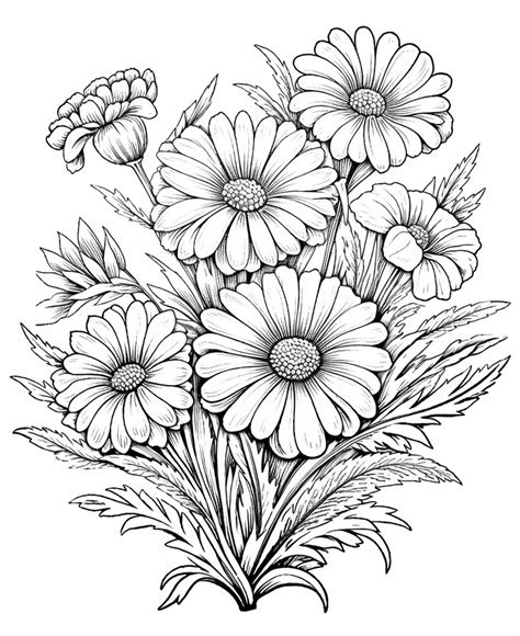 Premium Photo A Bunch Of Flowers Coloring Pages Generative Ai
