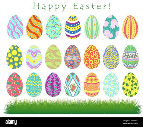 Spring Holiday Collection With Happy Easter Eggs With Different