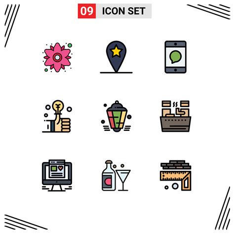 9 Thematic Vector Filledline Flat Colors And Editable Symbols Of Lamp