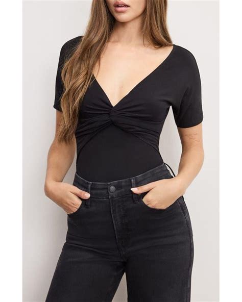 Good American Twist Front Jersey Bodysuit In Black Lyst