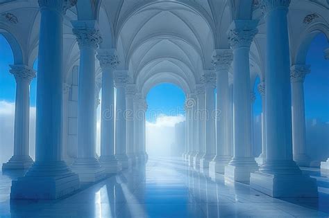 Serene Classical Colonnade Majestic White Pillars Leading To A Bright