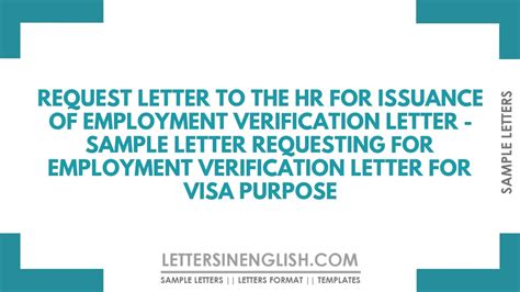 Request Letter To The Hr For Issuance Of Employment Verification Letter