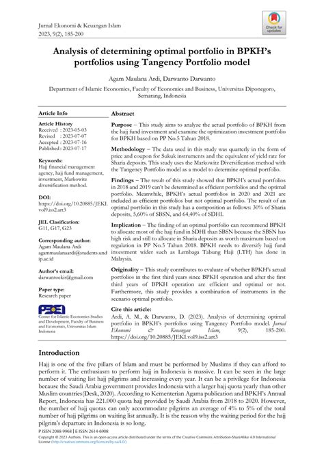 Pdf Analysis Of Determining Optimal Portfolio In Bpkhs Portfolios