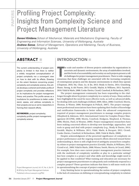 PDF Profiling Project Complexity Insights From Complexity Science And Project Management