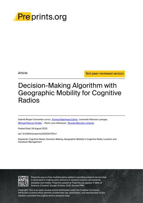 Pdf Decision Making Algorithm With Geographic Mobility For Cognitive Radios