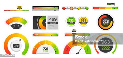 게이지 측정 스케일 진행률 표시줄 및 회전 속도계 다이얼 에너지 레벨 및 속도계 품질 등급 및 점수 인포그래픽 벡터 세트 계기판 측정기에 대한 스톡 벡터 아트 및 기타