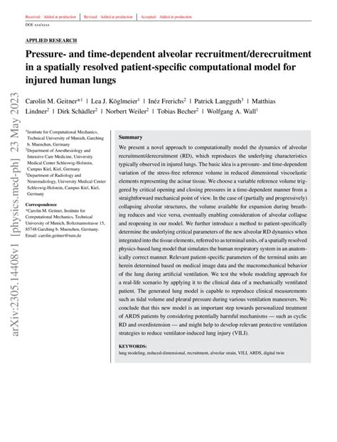 Pressure And Time Dependent Alveolar Recruitmentderecruitment In A Spatially Resolved Patient