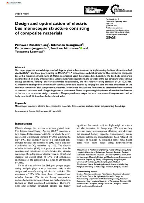 Pdf Design And Optimization Of Electric Bus Monocoque Structure Consisting Of Composite Materials