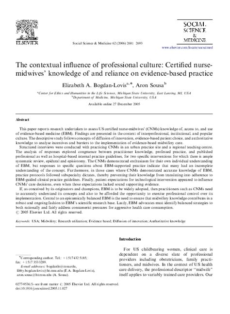 Pdf The Contextual Influence Of Professional Culture Certified Nurse Midwives Knowledge Of