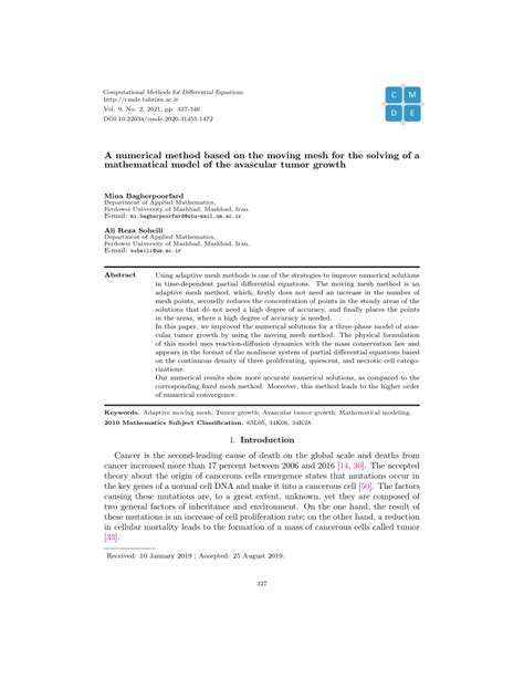 Pdf A Numerical Method Based On The Moving Mesh For The Solving Of A