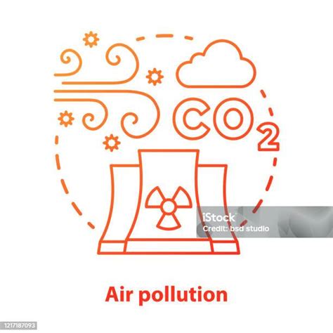 대기 오염 개념 아이콘입니다 대기 및 산업 폐기물 오염 아이디어 얇은 선 일러스트 레드 Co2 스모그 배출 가스 오염 도시 지역 벡터 절연 선도선 도면 0명에 대한 스톡