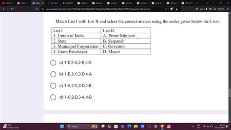Match List I With List Ii And Select The Correct Answer Using The Codes G