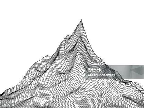 추상 풍경 흰색 배경에 높은 피크 3d 지형 그리드 검은색에 대한 스톡 벡터 아트 및 기타 이미지 검은색 철망 풍경 Istock