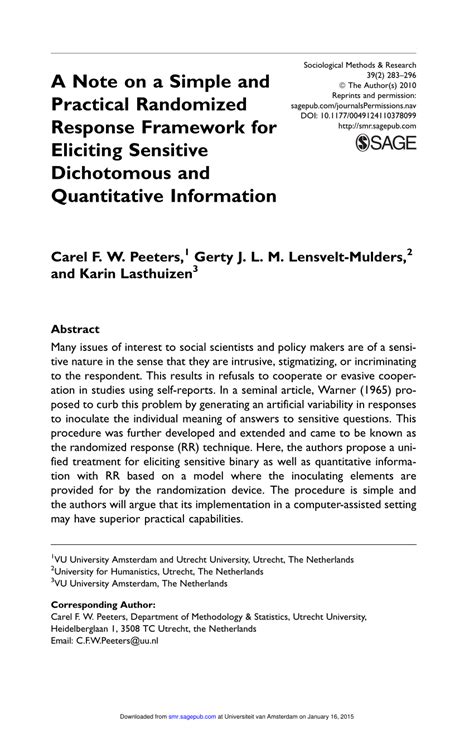 Pdf A Note On A Simple And Practical Randomized Response Framework