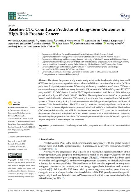 Pdf Baseline Ctc Count As A Predictor Of Long Term Outcomes In High