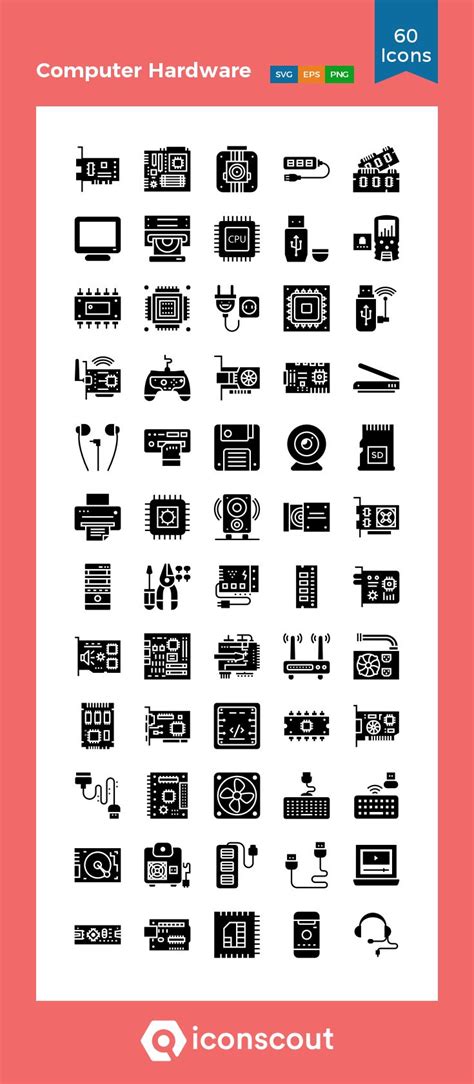 Computer Hardware Icon Pack 60 Glyph Icons