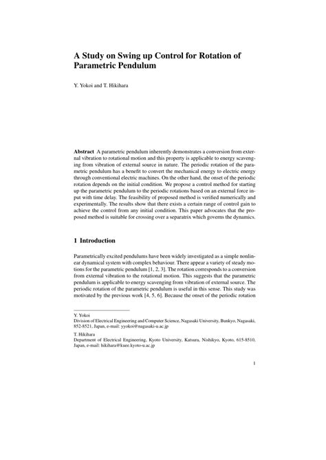 PDF A Study On Swing Up Control For Rotation Of Parametric Pendulum