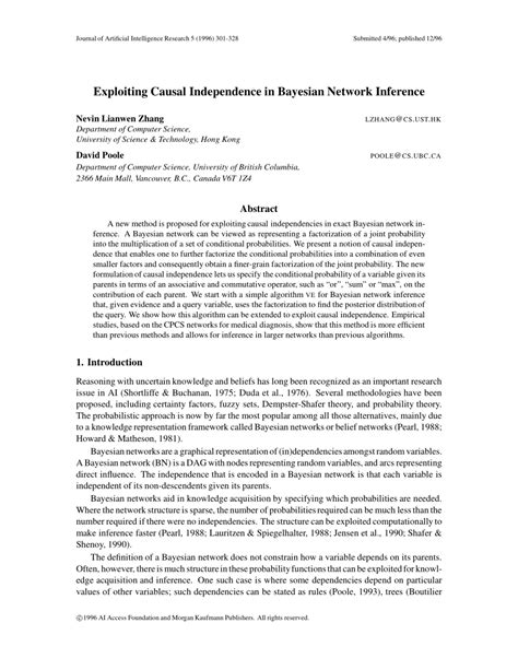 Pdf Exploiting Causal Independence In Bayesian Network Inference