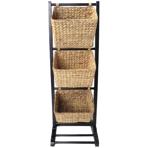 3 Tier Acacia Wood Basket Rack At Home
