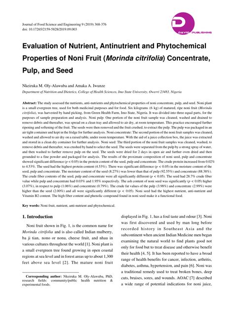 Pdf Evaluation Of Nutrient Antinutrient And Phytochemical Properties