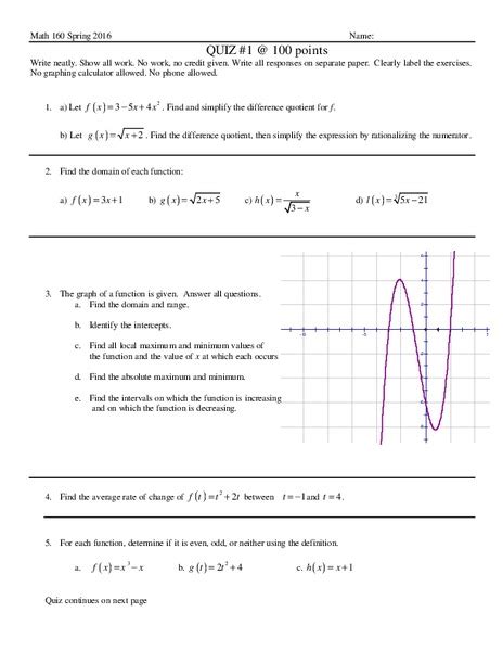 Quiz 1 Functions Domain And Range Assessment For 9th 12th Grade Lesson Planet