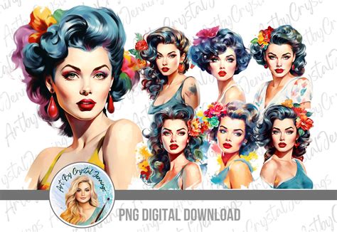 Beautiful Colorful Pin Up Girl Png Graphic By Artbycrystaljennings