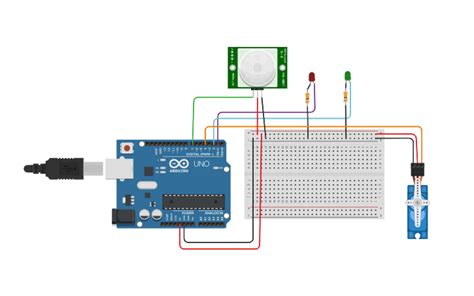 Circuit Design Palang Keselamatan Guna Pir Sensor Servo Motor Used Pir Tinkercad