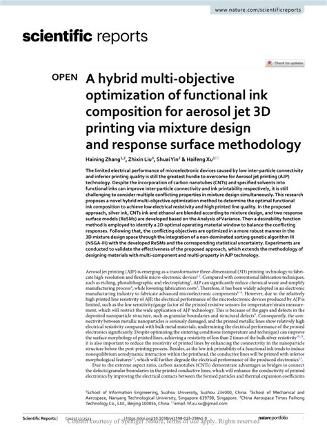 Pdf A Hybrid Multi Objective Optimization Of Functional Ink