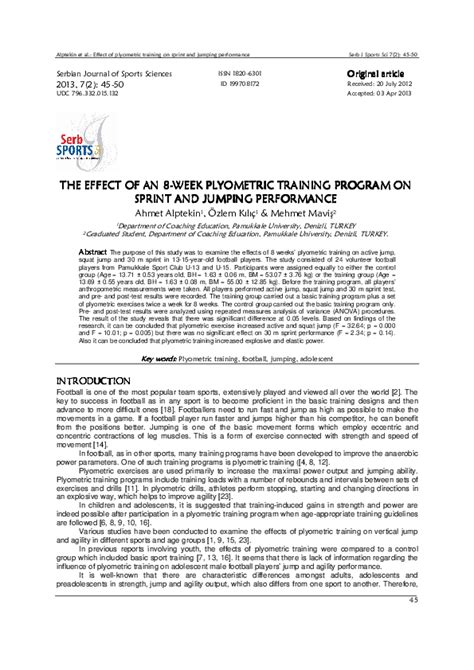 Pdf The Effect Of An 8 Week Plyometric Training Program On Sprint And Jumping Performance