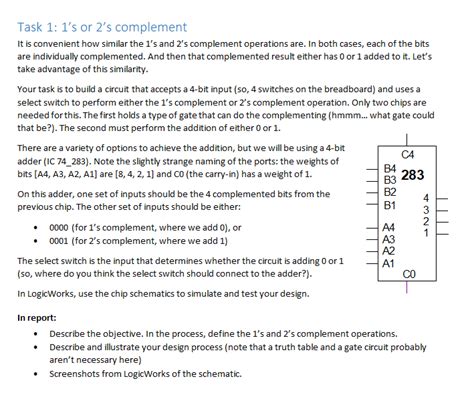 Solved Task 1 1s Or 2′ S Complement It Is Convenient How